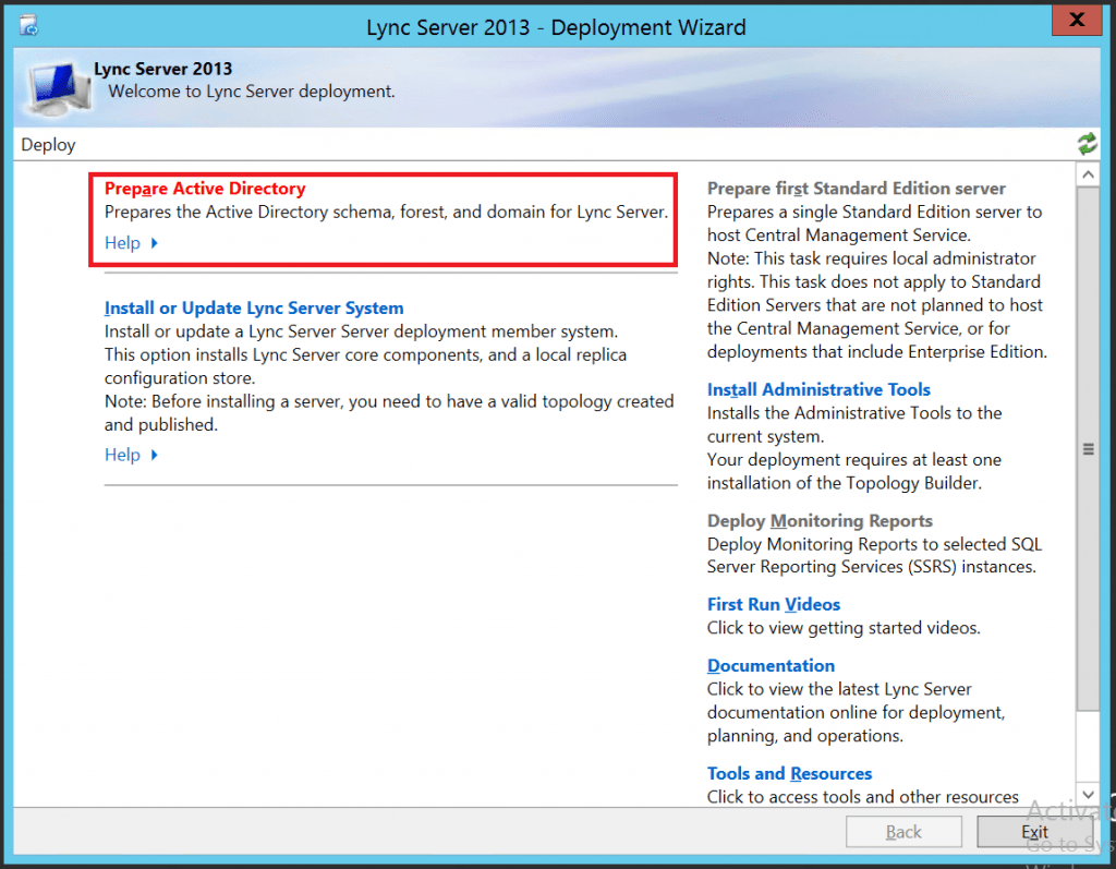 Installing Lync 2013 in Lab – Prepare Active Directory Wizard