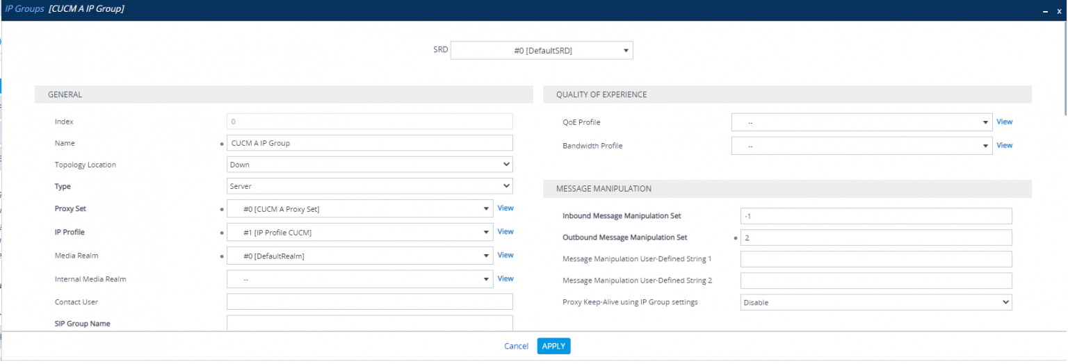 Configuring Audiocodes SBC to integrate with CUCM
